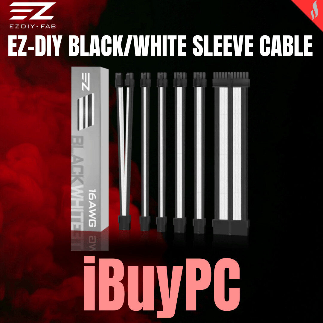 EZDIY-FAB 16 AWG Nylon PSU Sleeve Extension Cable Kit – Black/White ...