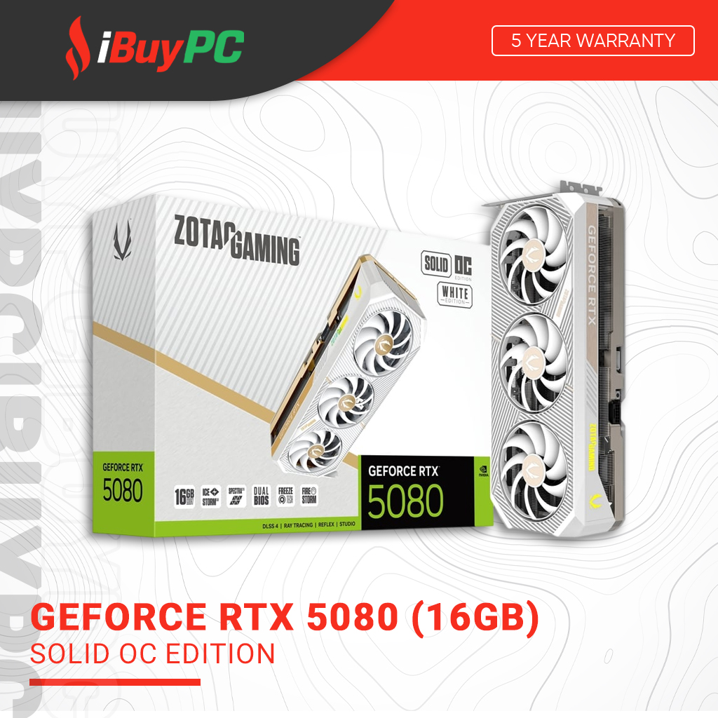 Zotac Gaming GeForce RTX 5080 Solid OC White Edition 16GB GDDR7 – IBUYPC